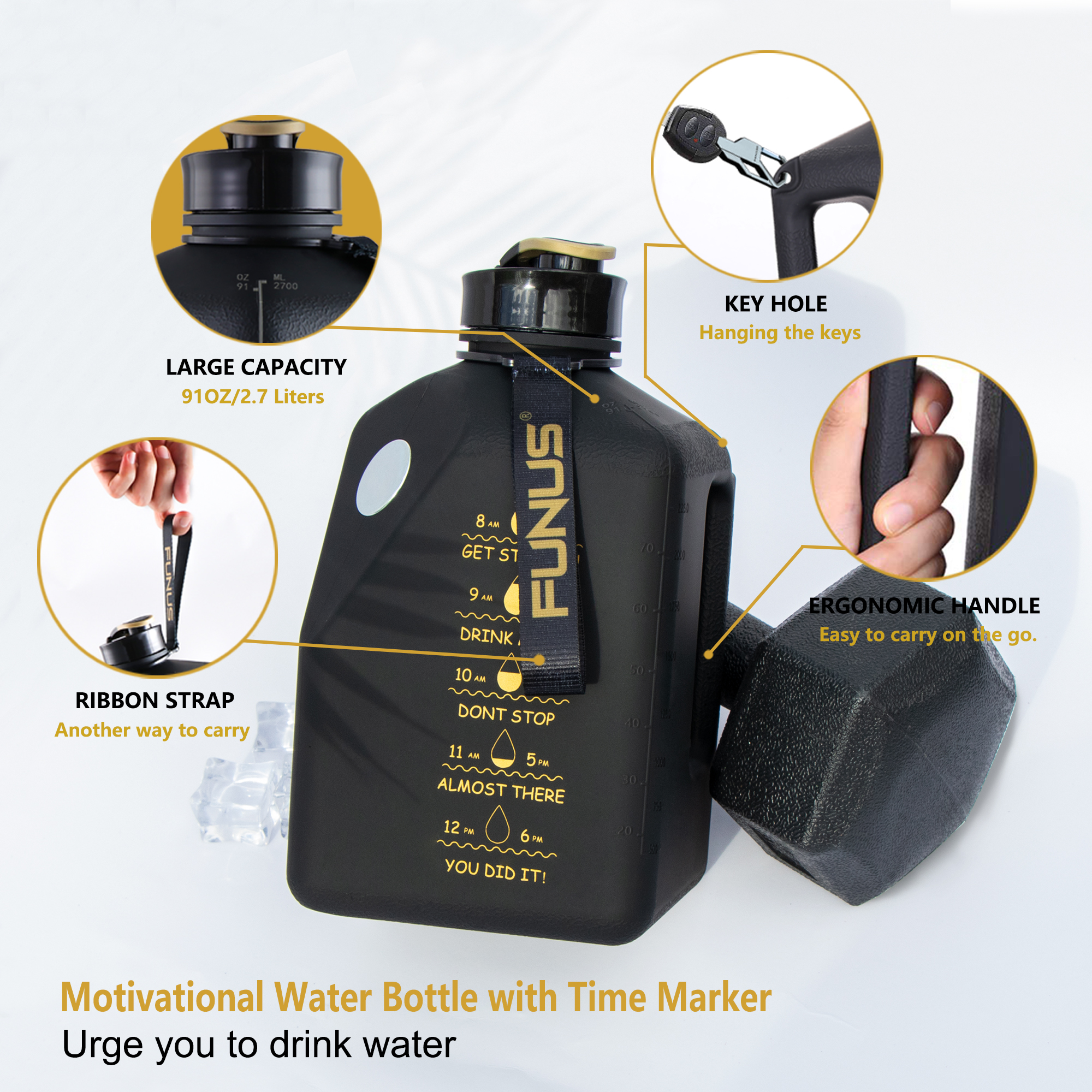 FUNUS 91OZ / 2.7L Water Bottle – Black – SOCOO